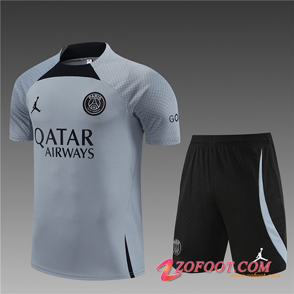 Promo Ensemble Training T-Shirts + Shorts Jordan PSG Enfant Gris Clair 2023/2024